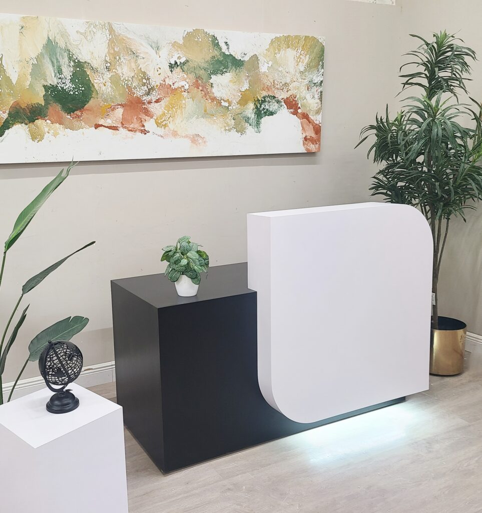Amber Reception Desk (Matte Black & White) - Maram Design Office
