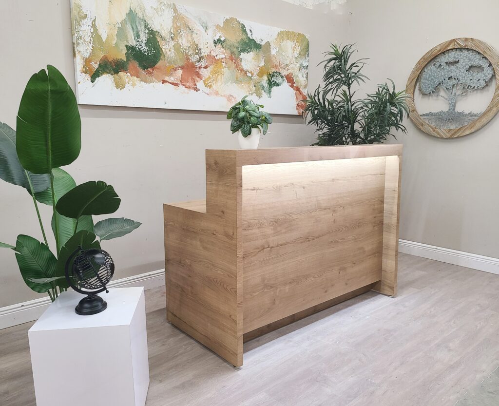 Aquamarine Reception Desk (Planked Oak) - Maram Design Office