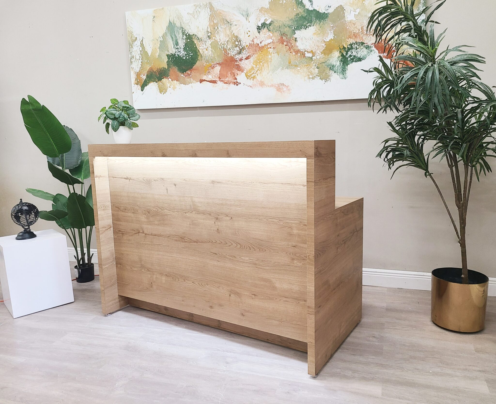 Aquamarine Reception Desk (Planked Oak) - Maram Design Office
