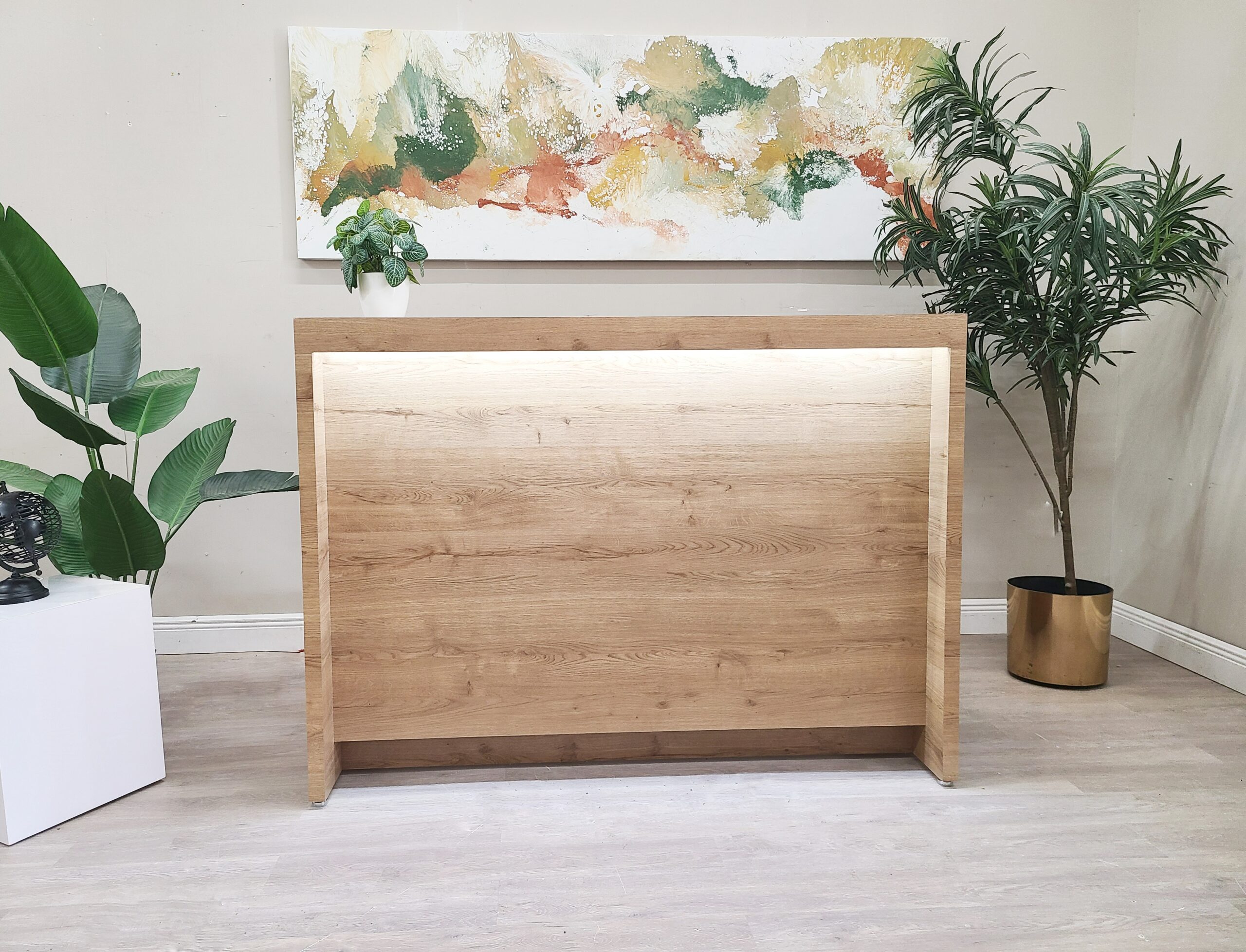Aquamarine Reception Desk (Planked Oak) - Maram Design Office