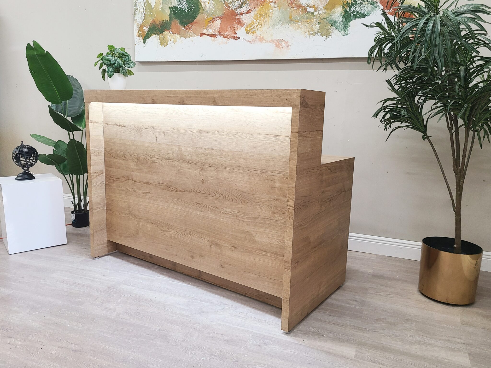 Aquamarine Reception Desk (Planked Oak) - Maram Design Office