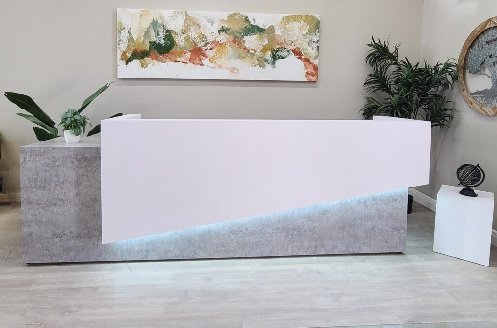 Nacre Reception Desk (Elemental Stone & White) - Maram Design Office