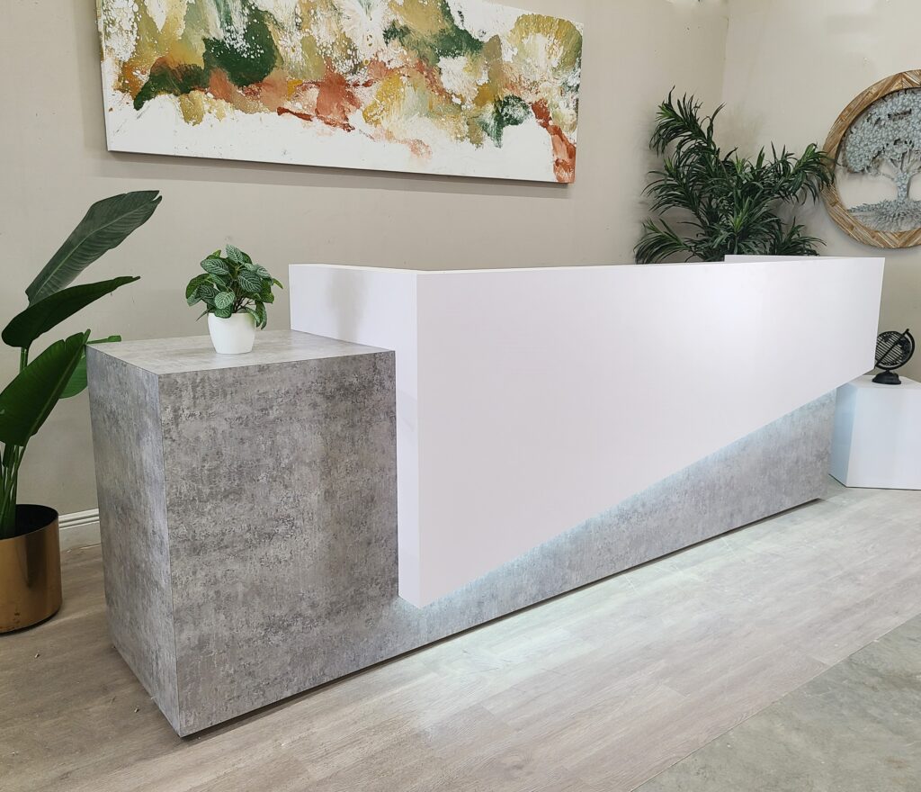 Nacre Reception Desk (Elemental Stone & White) - Maram Design Office