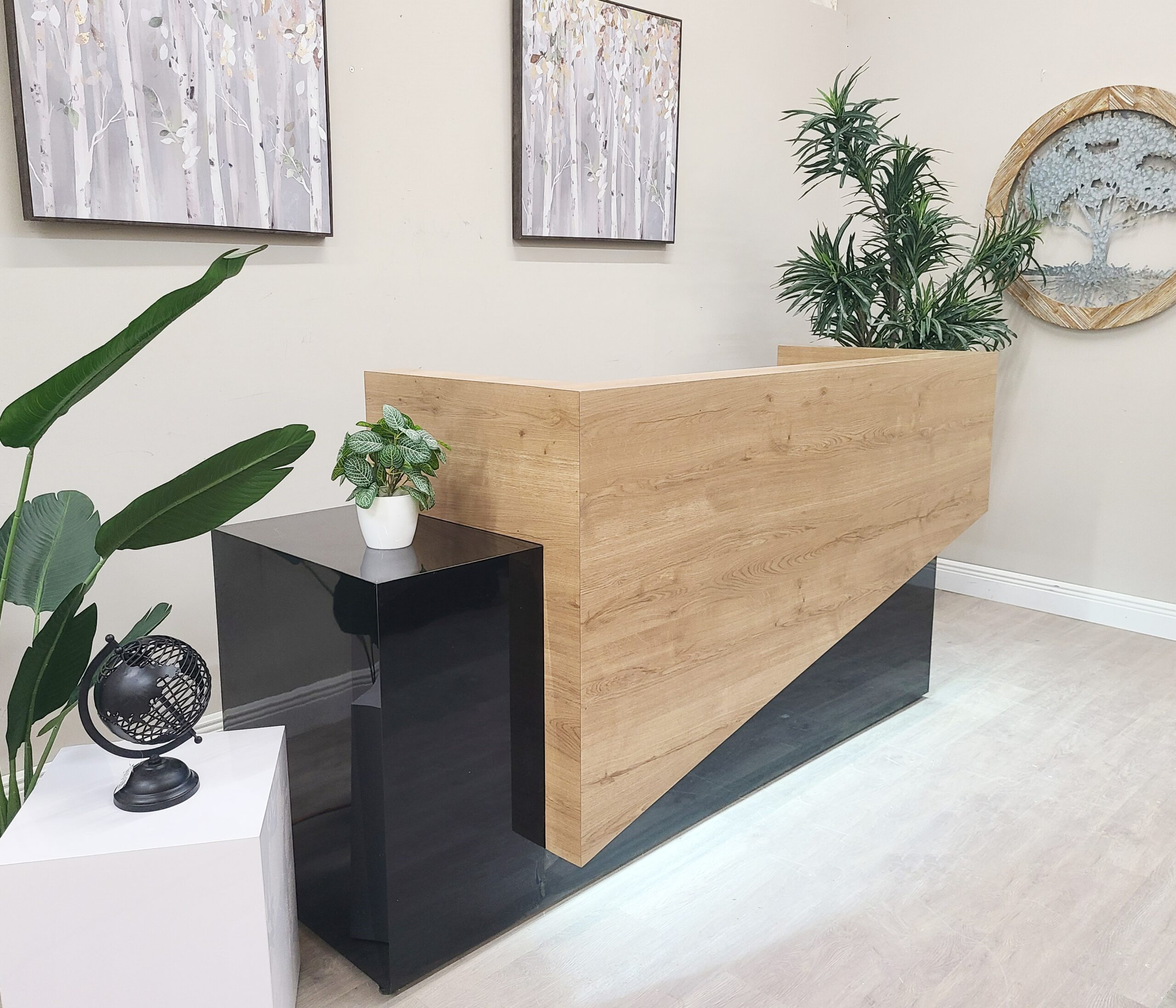 Nacre Reception Desk (Black & Planked) - Maram Design Office
