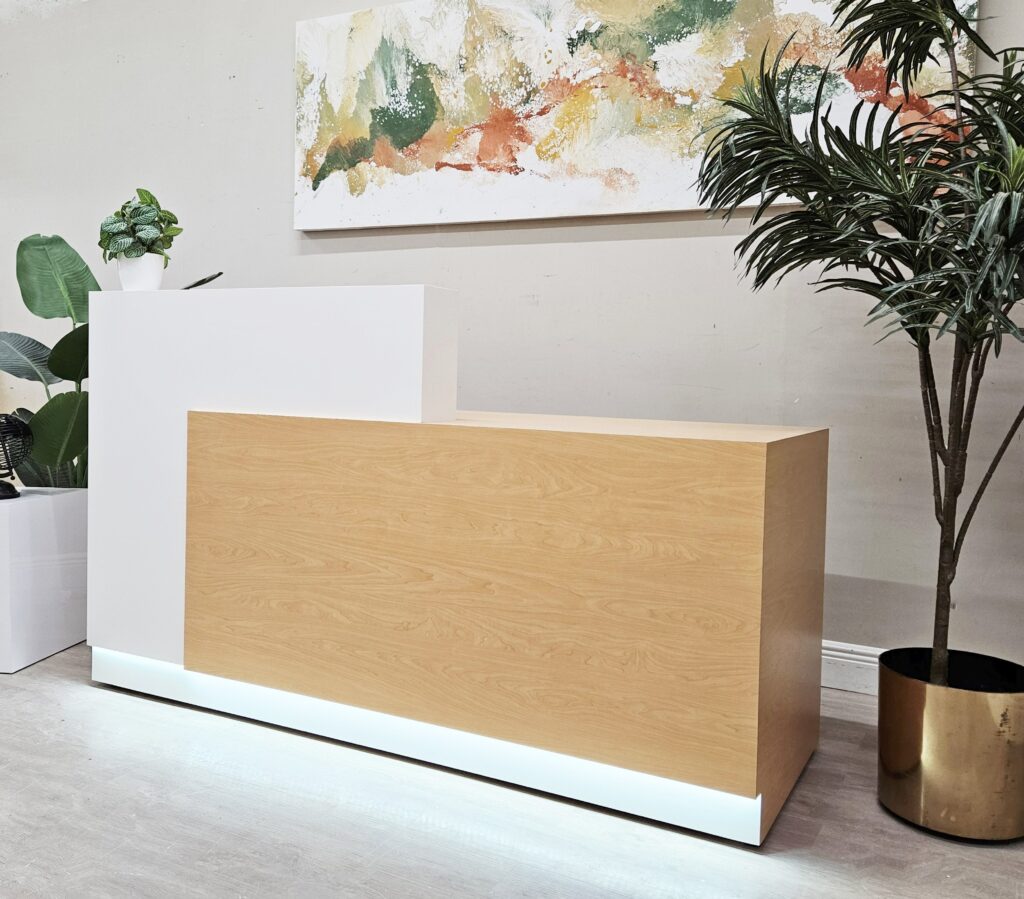 Jade Plus Reception Desk (Amber Maple & Dover White) - Maram Design Office