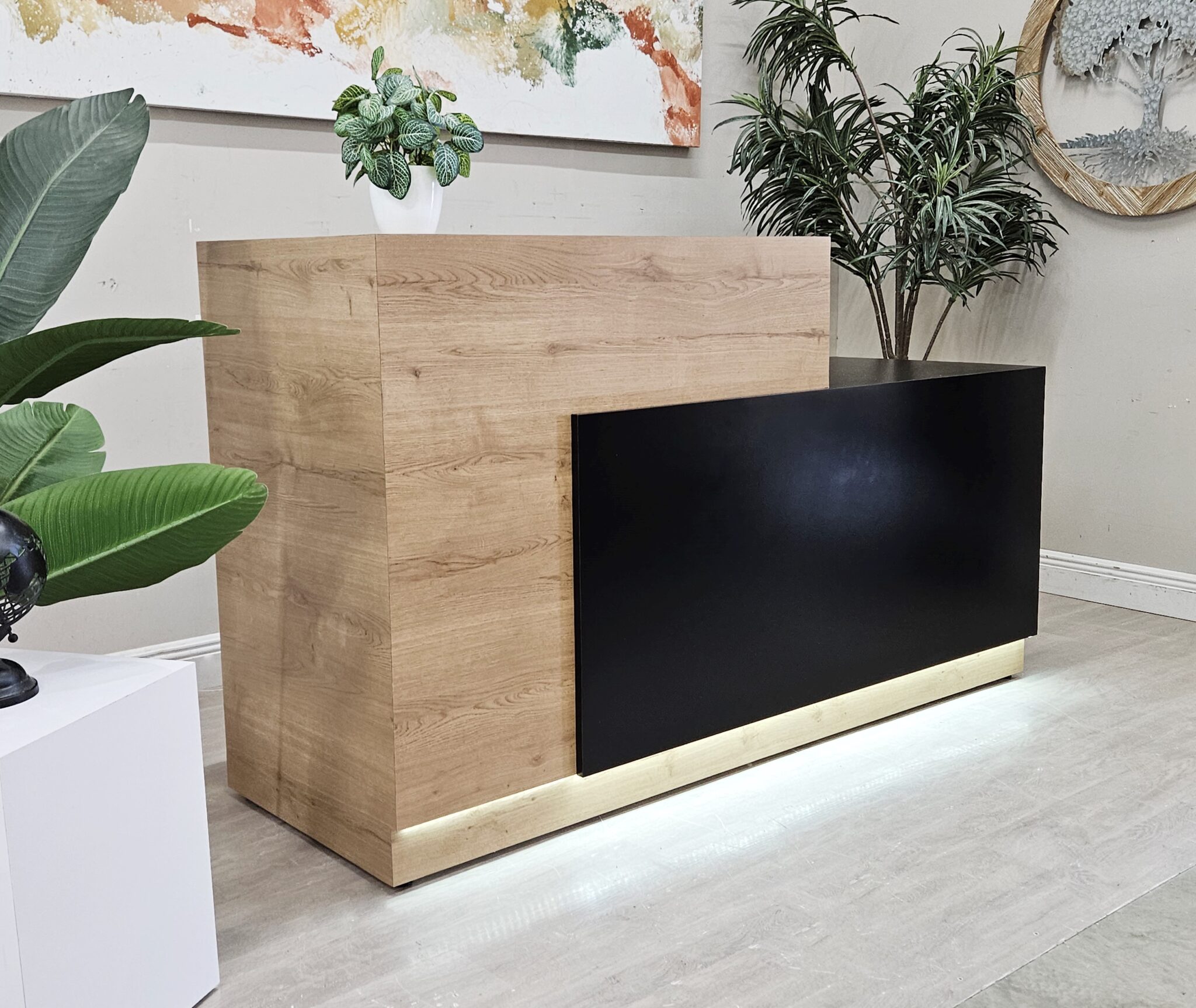 Jade Plus Reception Desk (Planked Urban & Matte Black) - Maram Design ...