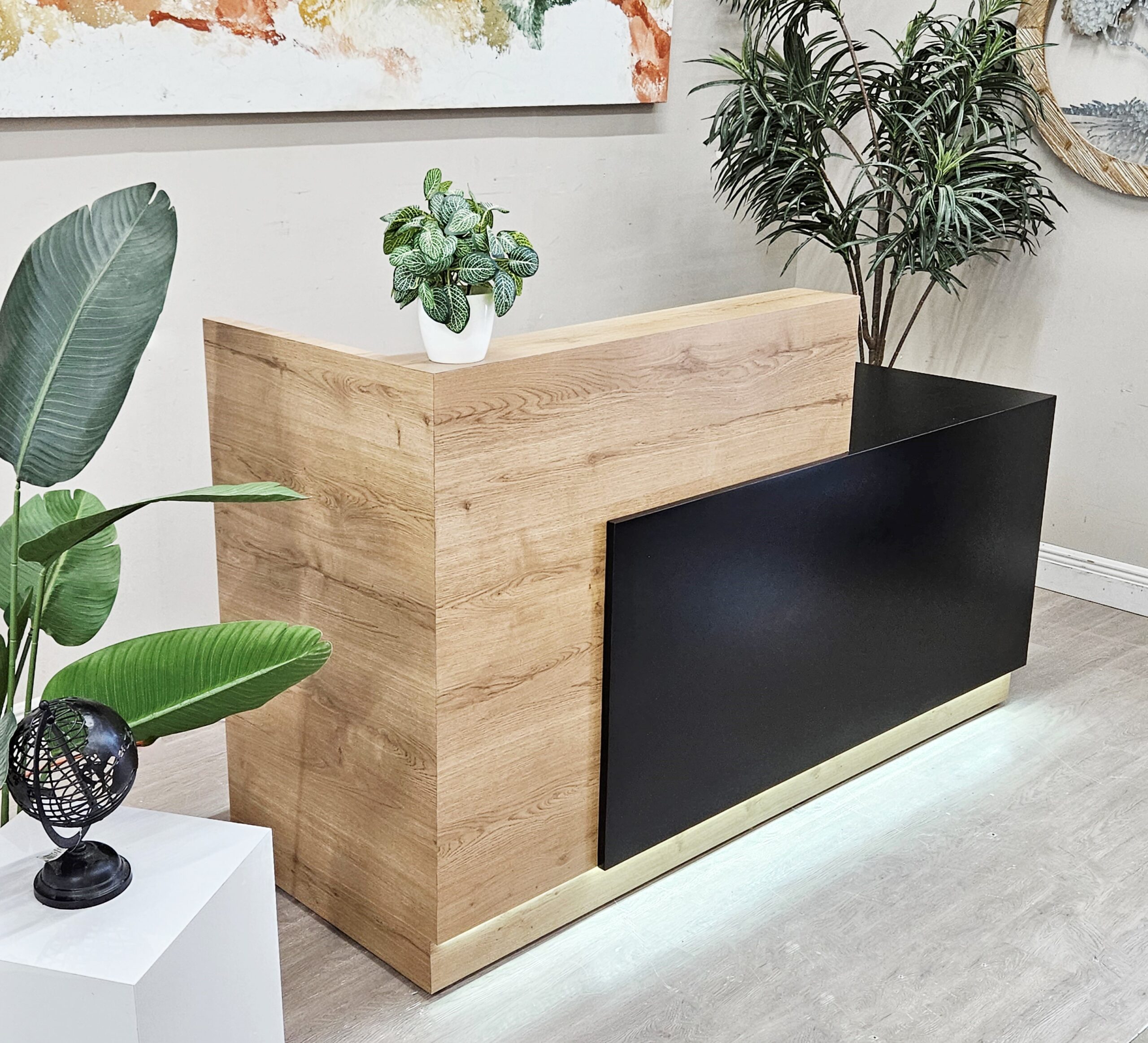 Jade Plus Reception Desk (Planked Urban & Matte Black) - Maram Design ...