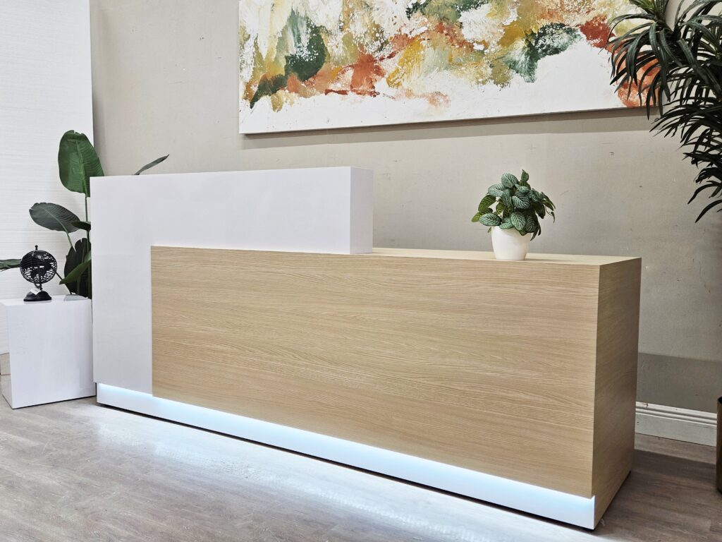 Jade Plus Reception Desk (Aged Ash & Matte White) - Maram Design Office