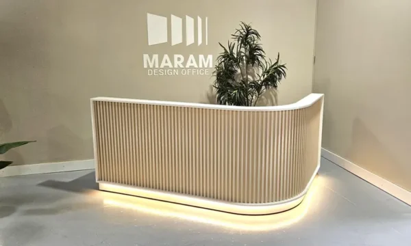 Pearl. L Shaped Reception desk Tambour (Panels) - Maram Design Office