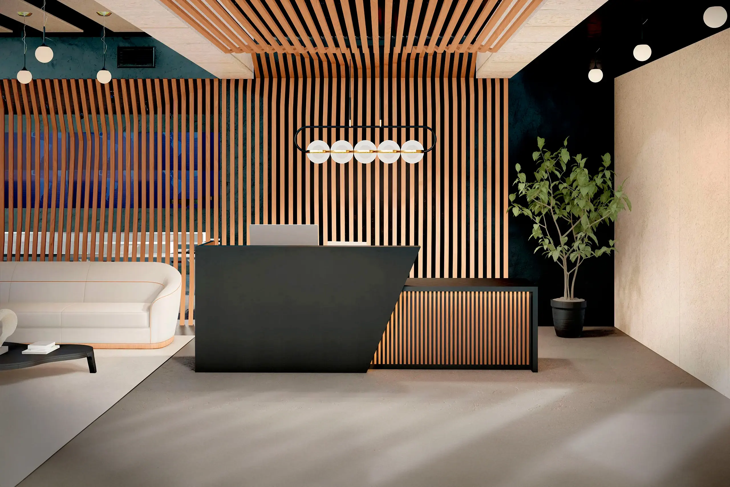 Topaz Reception desk. Beigewood Laminate Tambour - Maram Design Office